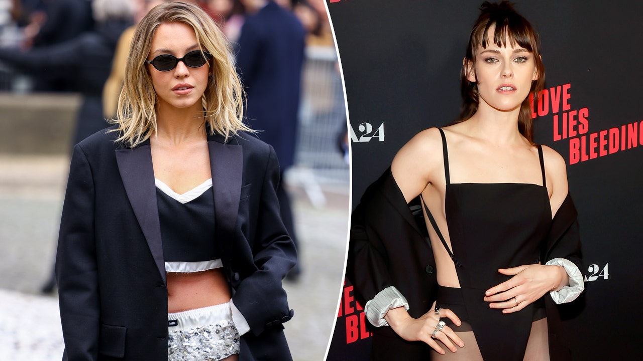 Sydney Sweeney and Kristen Stewart pose in revealing outfits on the red ...